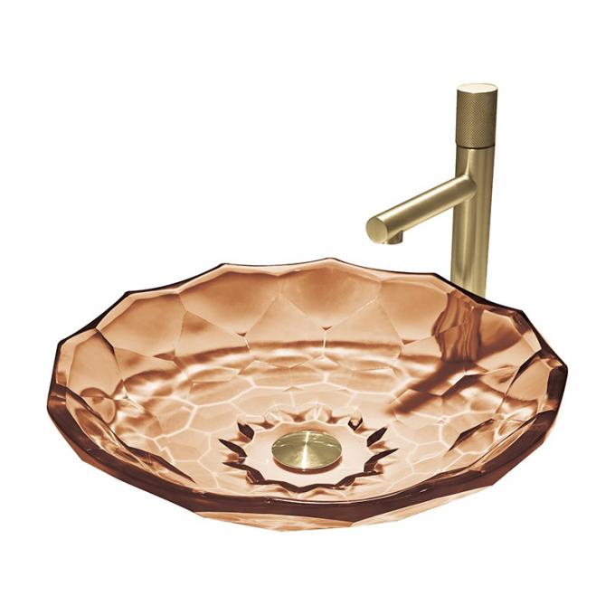 North Americ Style Glass Wash Basin Tea Color Vessel Sinks