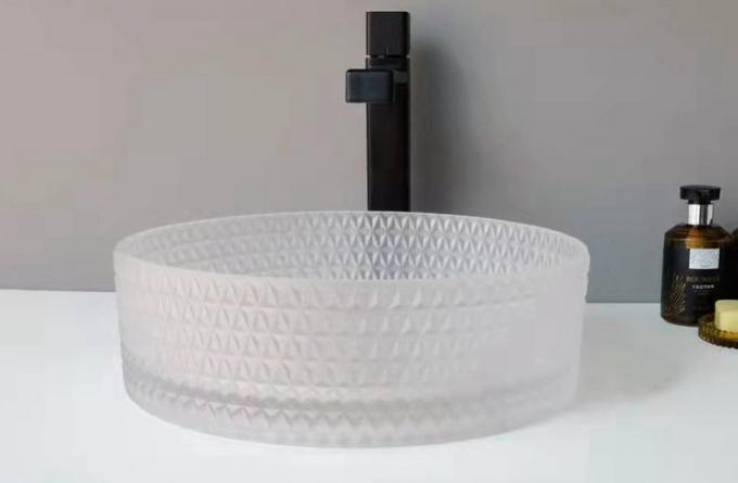 Cylinder Shape Glass Wash Basin With Center Drain Location Acid Matt ...