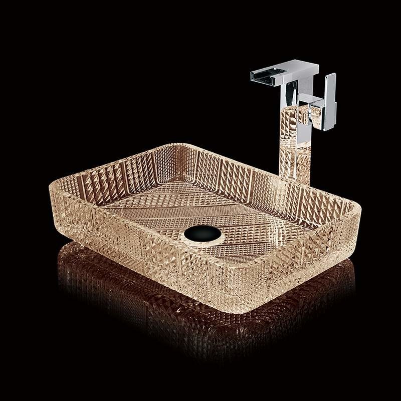 Deep Rectangular Vessel Sinks Bathroom Crystal Light Tea Color