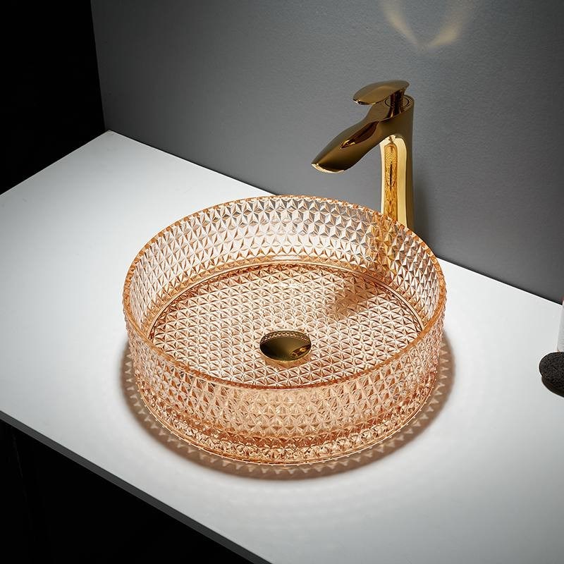 Amber Color Glass Vessel Basins Restaurant Crystal 10 Inch Table Top ...