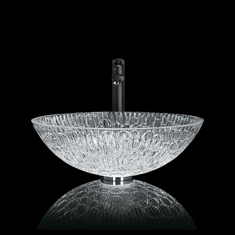 Round Hotel Crystal Wash Basins 130mm Artistic Glass Vessel Sink Bowl ...