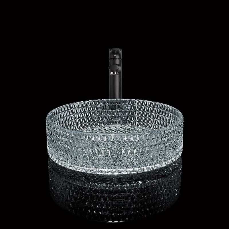 395mm Round Glass Wash Basin Hand Wash 45mm Dia No Hole For Hotel Bathroom