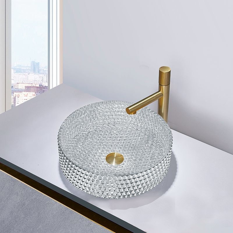 Modern Glass Wash Basin Silver Color Artistic Countertop Sinks