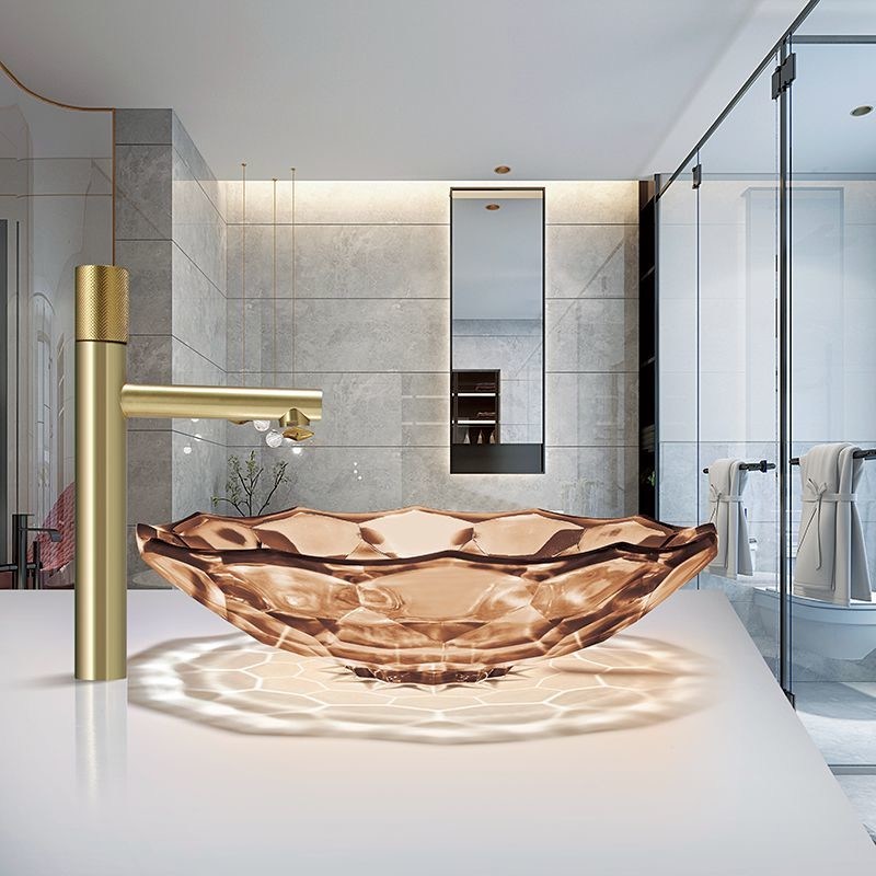 North Americ Style Glass Wash Basin Tea Color Vessel Sinks