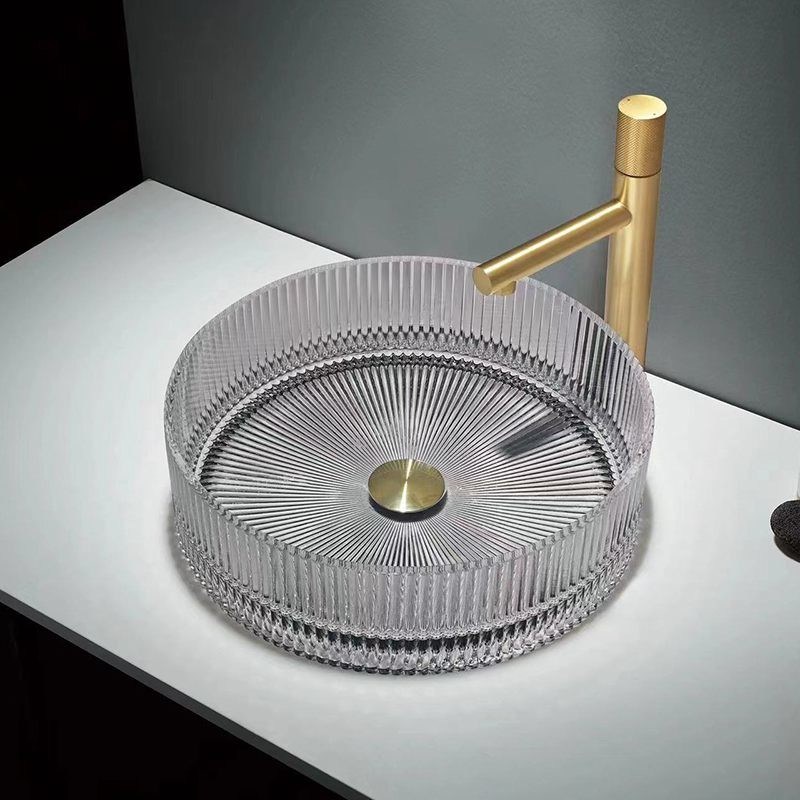 Gray Color Glass Wash Basin Cylindrical Vertical Stripes Diecasting ...